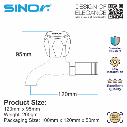 Sinor S-207 Diamond Handle Bathroom Faucet Wall Mounted - SINOR