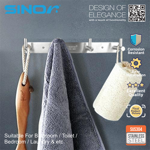 SINOR BF-9015-4 SUS 304 Stainless Steel Wall-Mount Rack 4-Hock ...