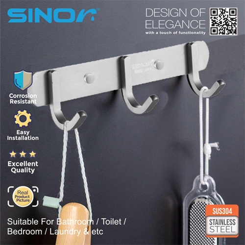 SINOR BF-9016-3 SUS 304 Stainless Steel Wall-Mount Rack 3-Hock ...